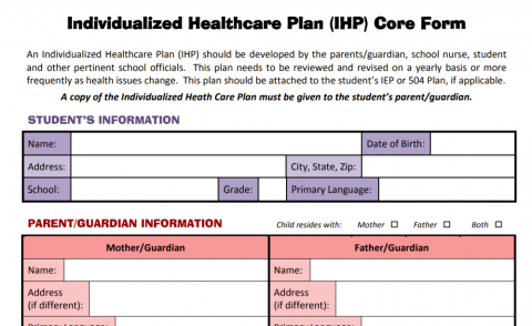 Individualized Healthcare Plan (IHP) Core Form | Families Together, Inc.